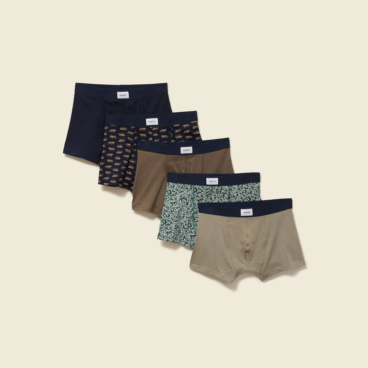 Lot de 5 boxers taupe homme | Bonobo