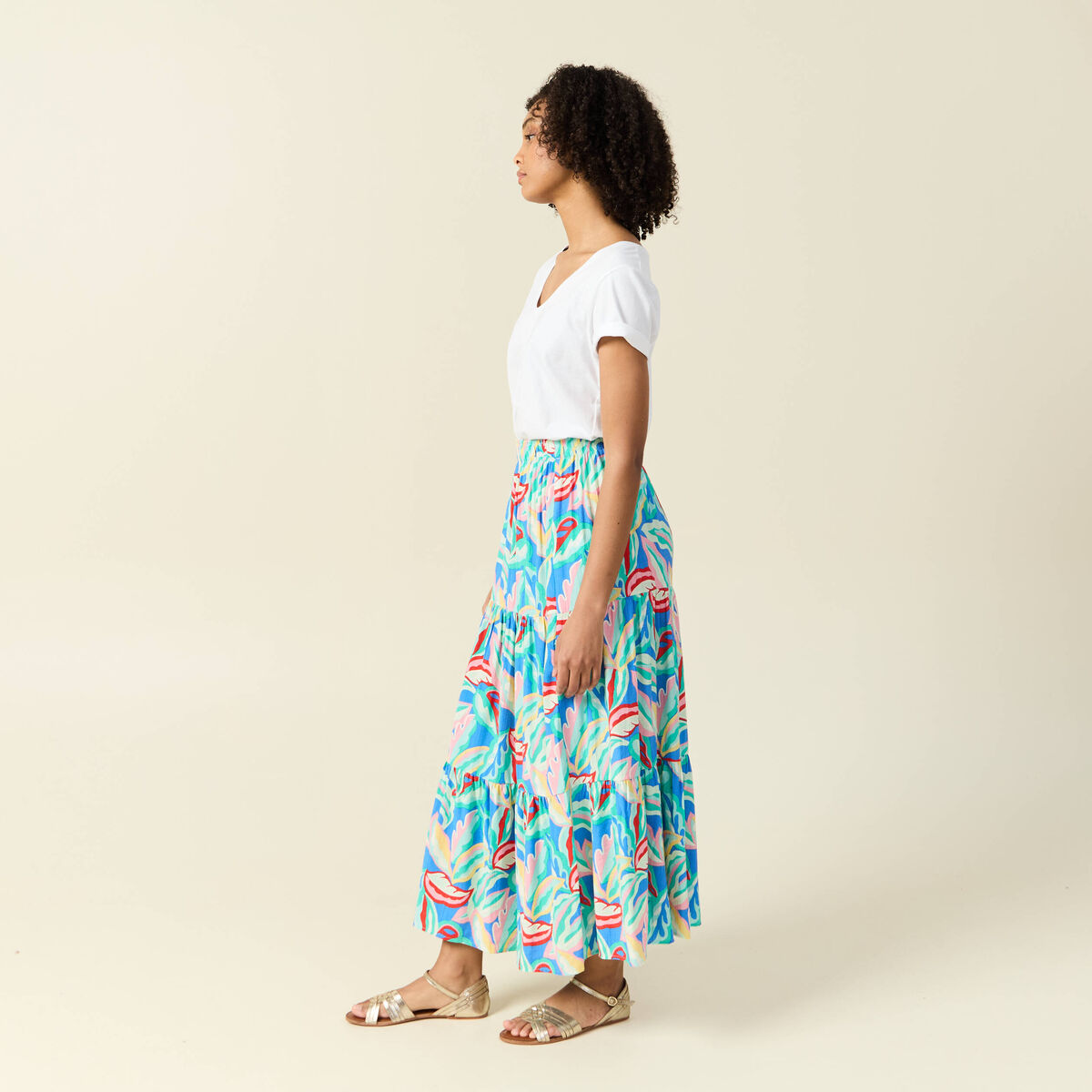 Jupe longue évasée multicolore femme | Bonobo