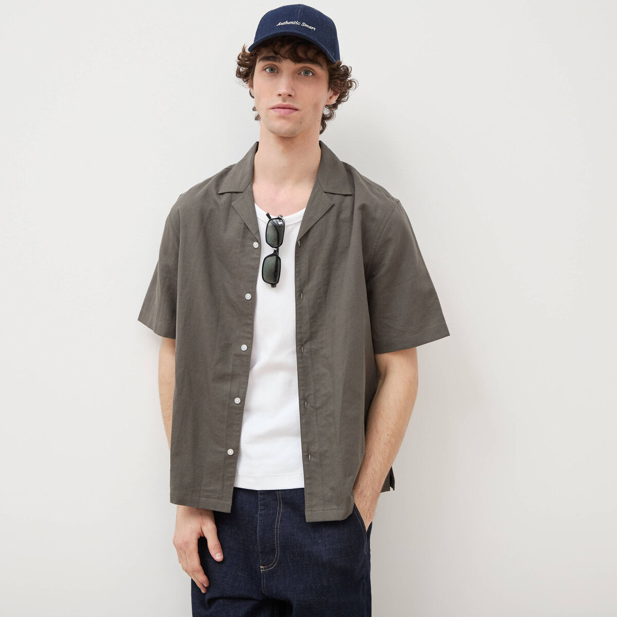 Chemise boyfriend manches courtes vert foncé homme | Bonobo