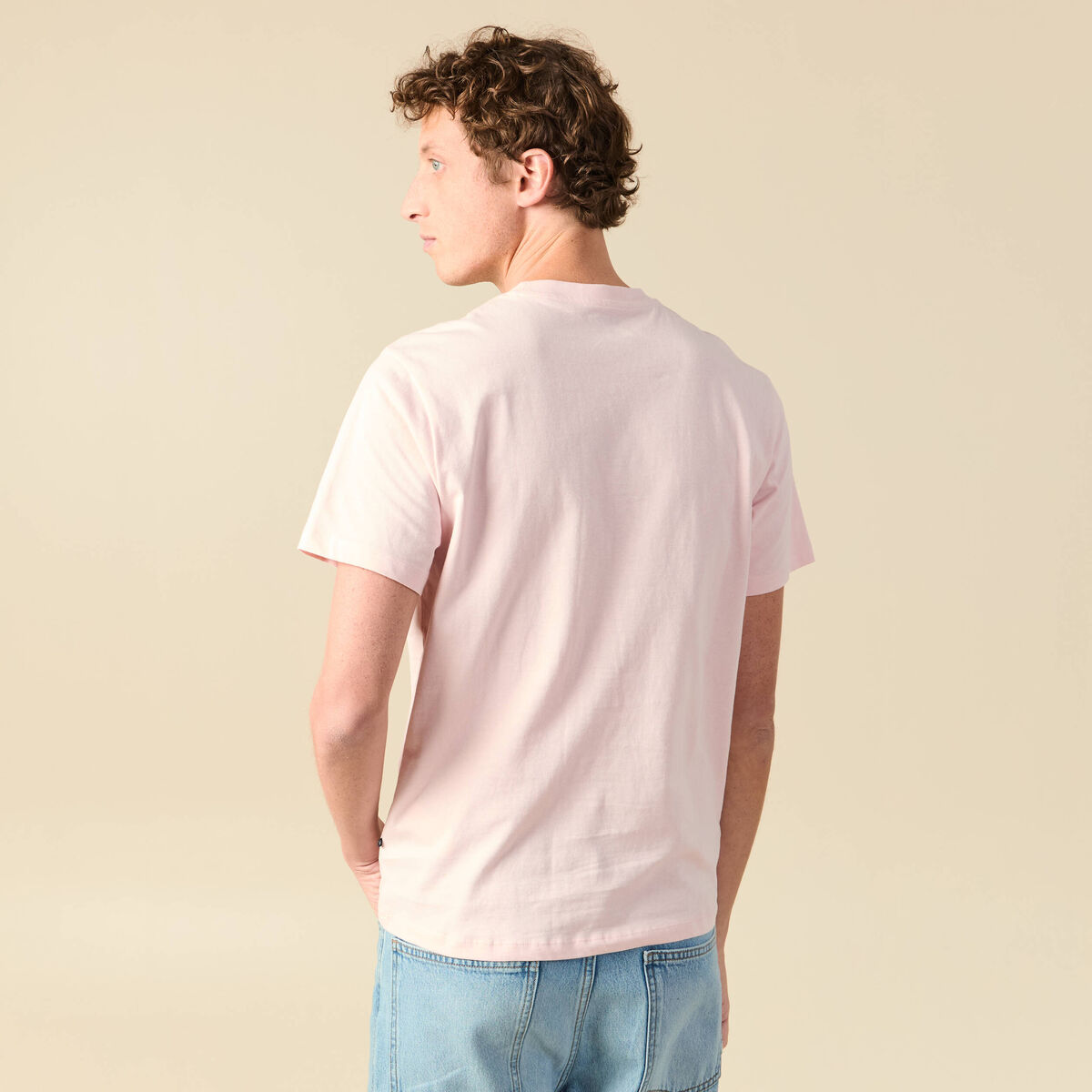 T-shirt en coton manches courtes rose poudrée homme | Bonobo