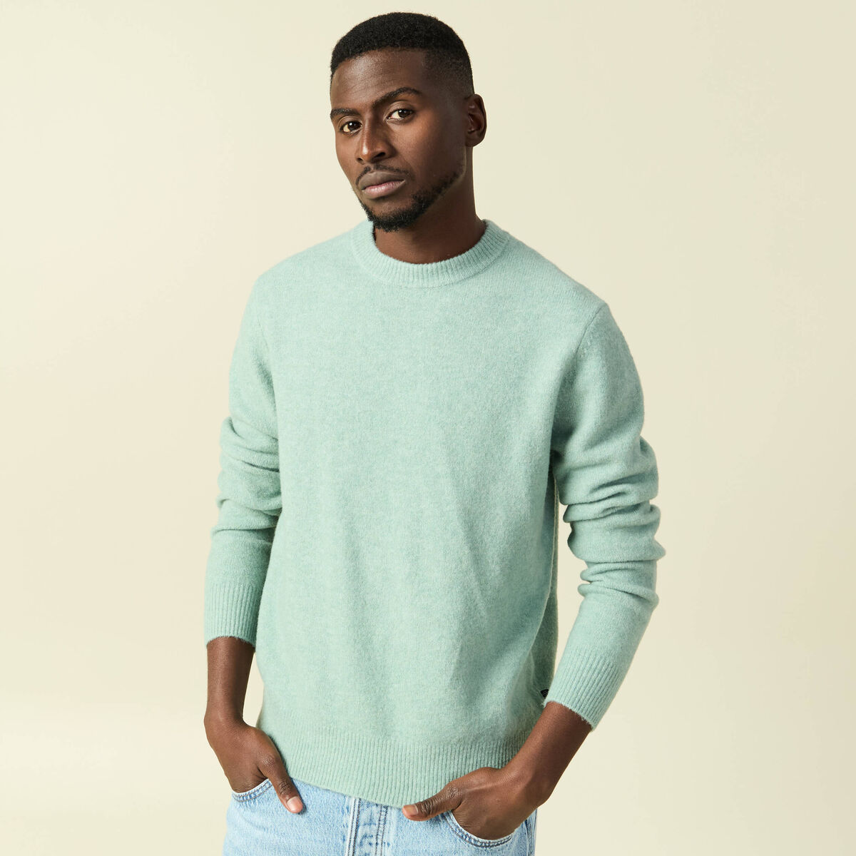 Pull manches longues col rond vert pastel homme | Bonobo