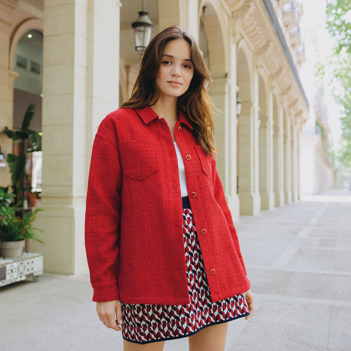 Veste surchemise boutonnée rouge foncé femme | Bonobo