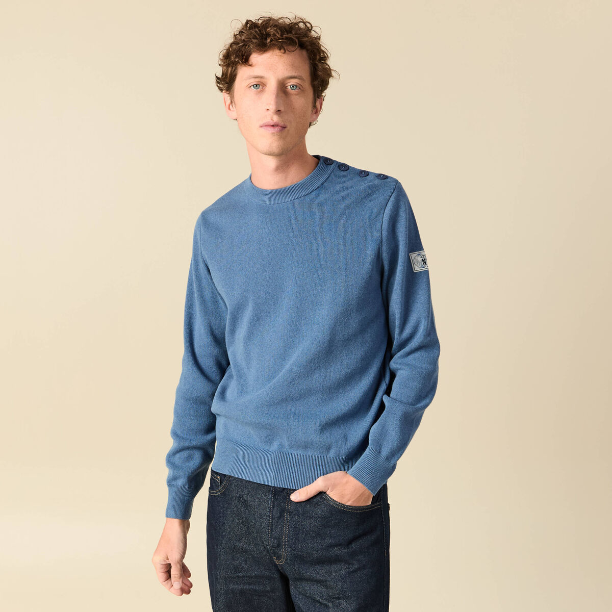 Pull fin col rond manches longues bleu foncé homme | Bonobo