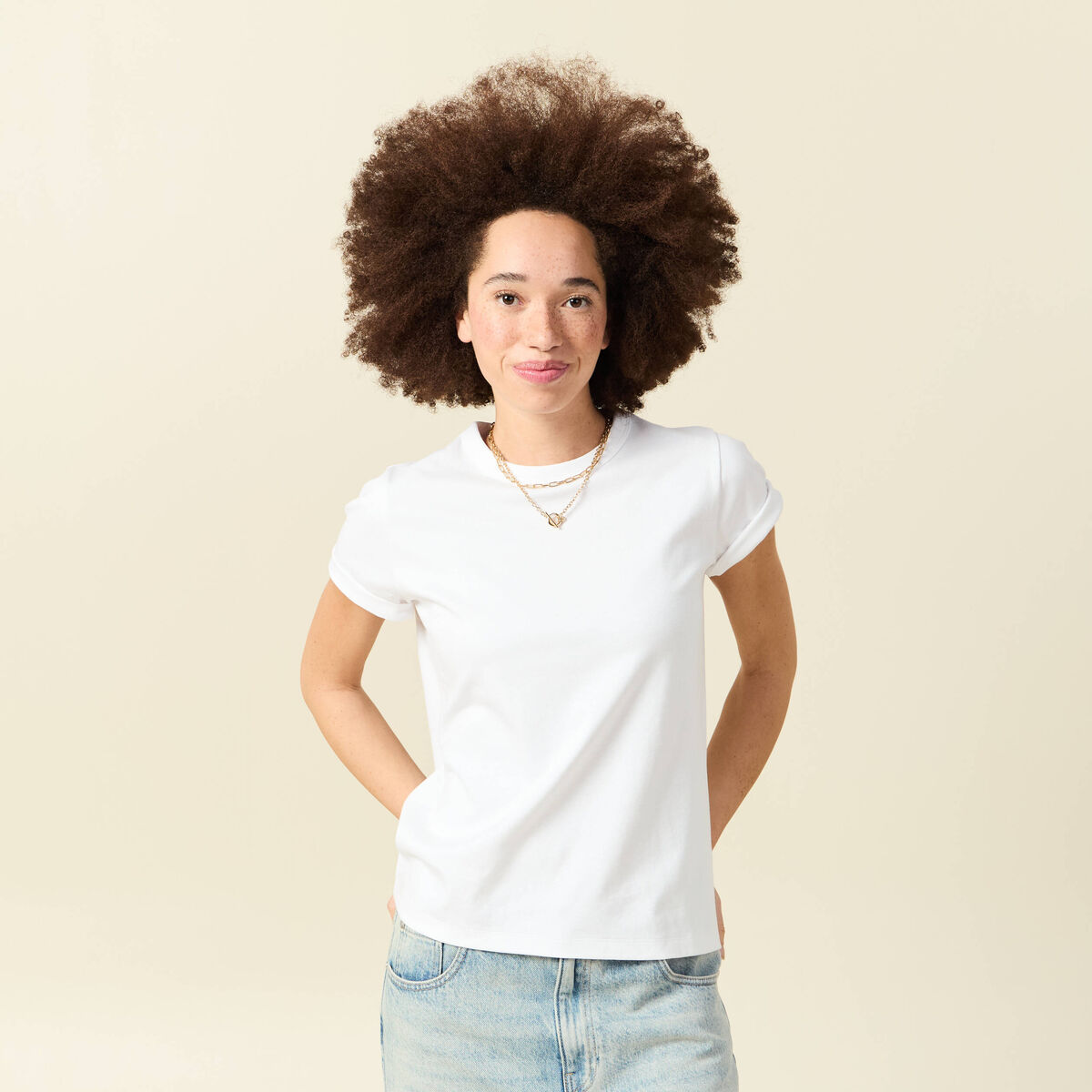 T-shirt cintré col rond manches courtes blanc femme | Bonobo