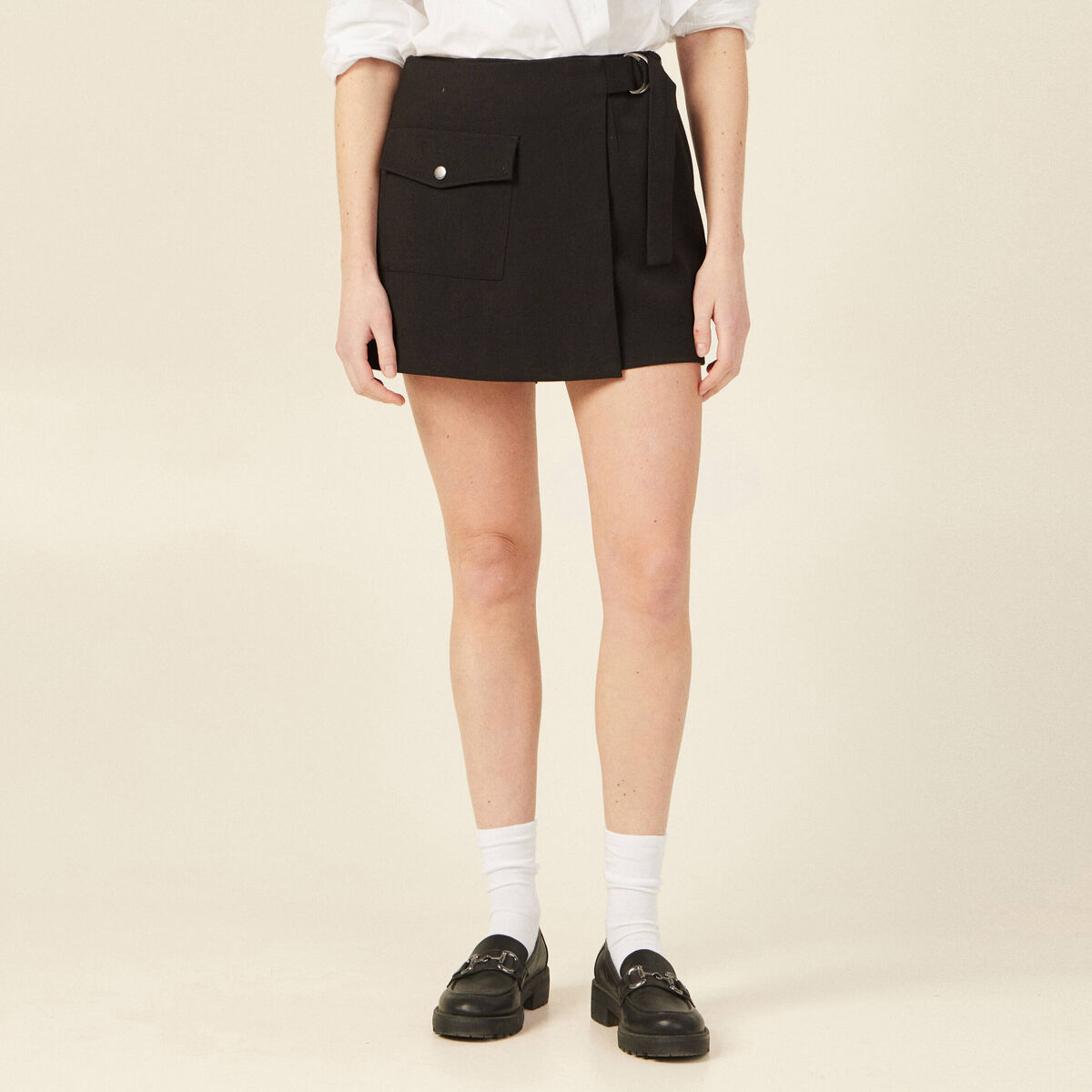 Jupe-short cargo avec boucle noir femme | Bonobo