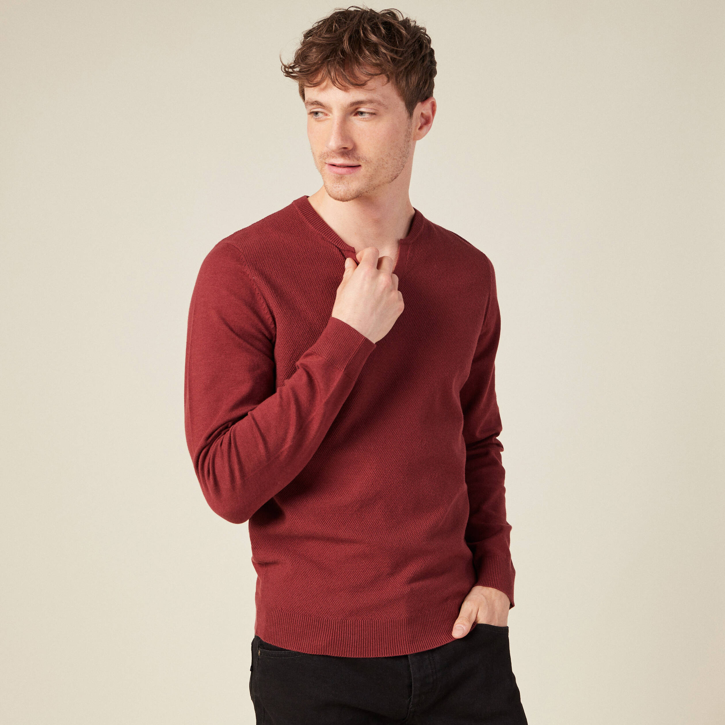 Pull manches longues bordeaux homme | Bonobo