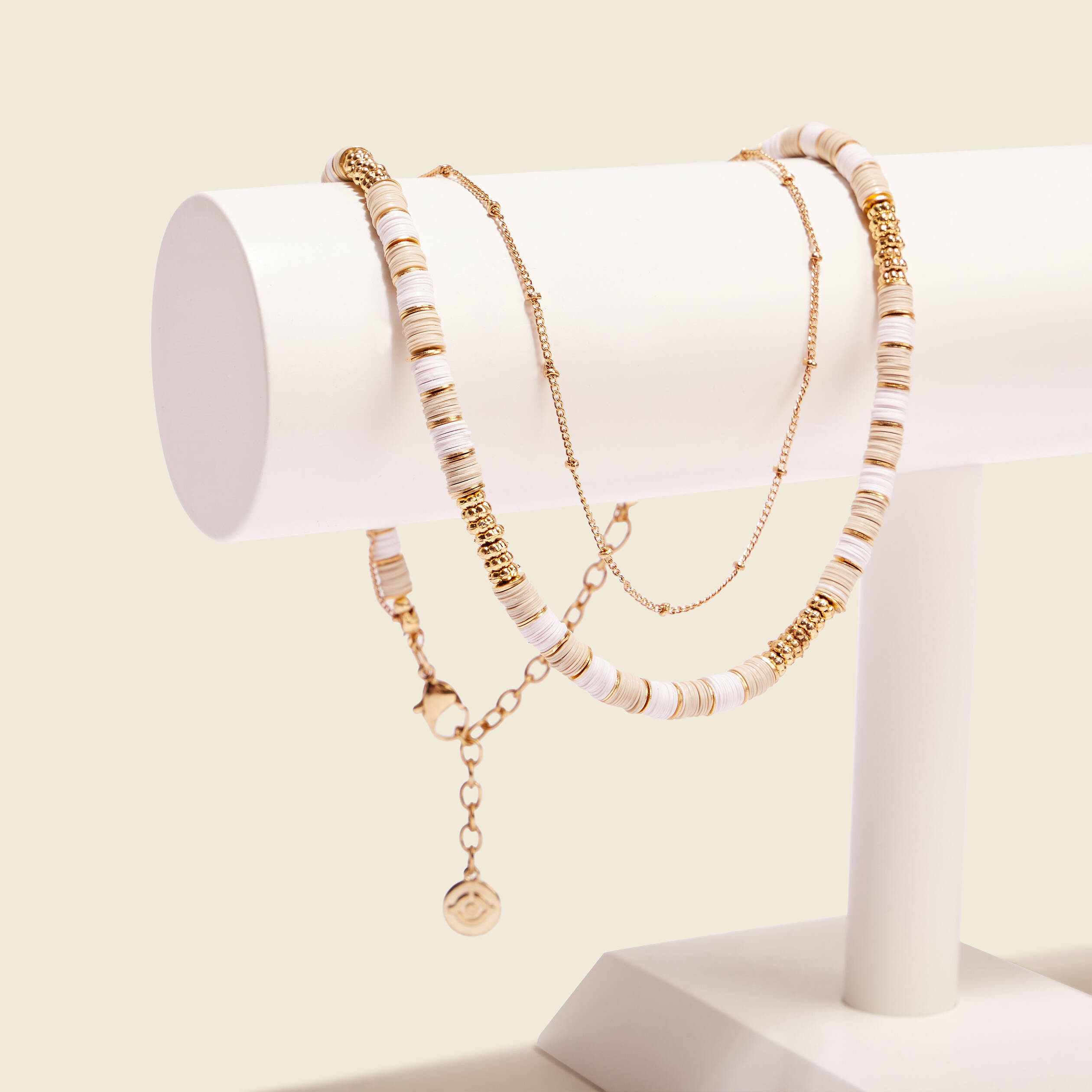 Collier 2 rangs avec perles blanc femme | Bonobo