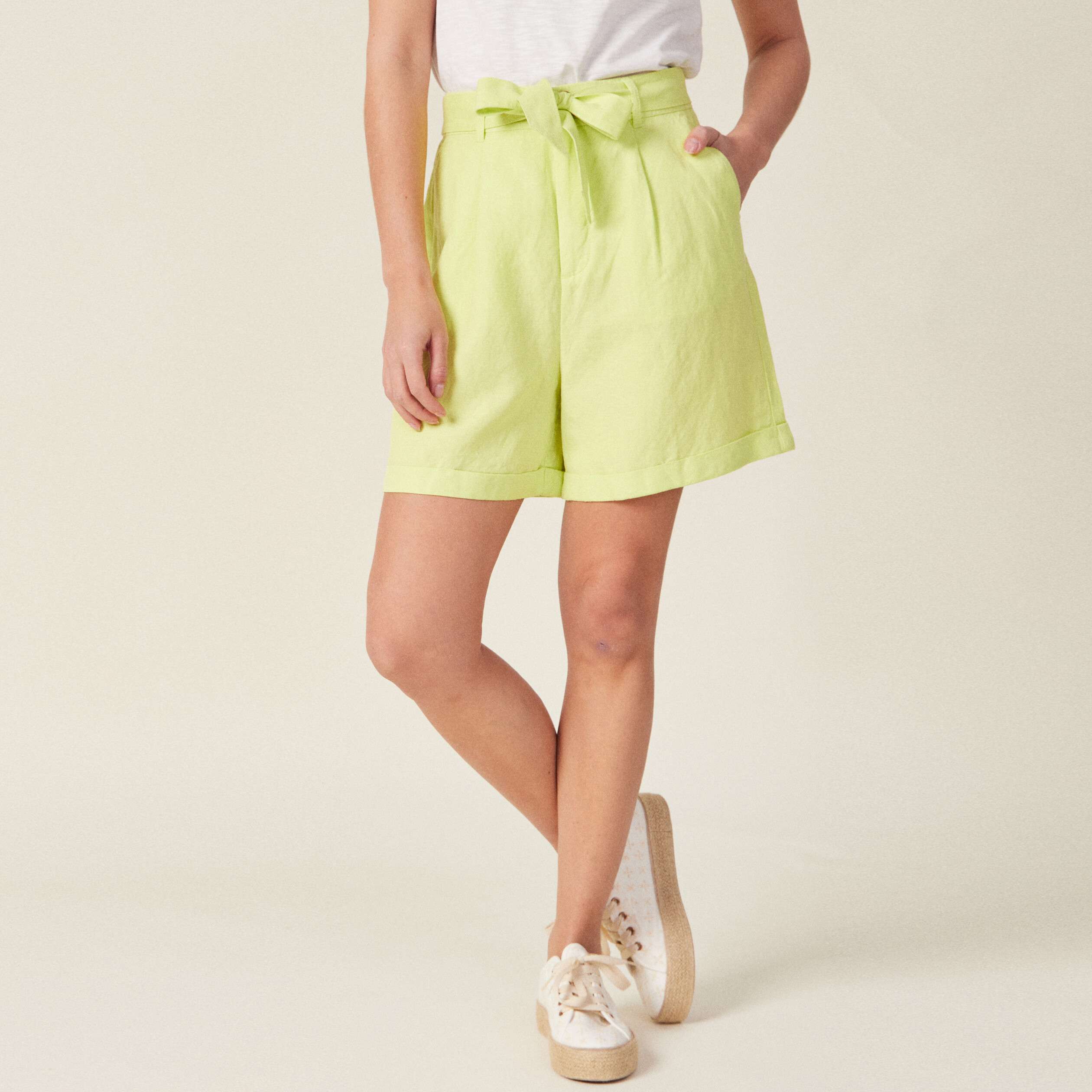 Short large à nouer vert anis femme | Bonobo