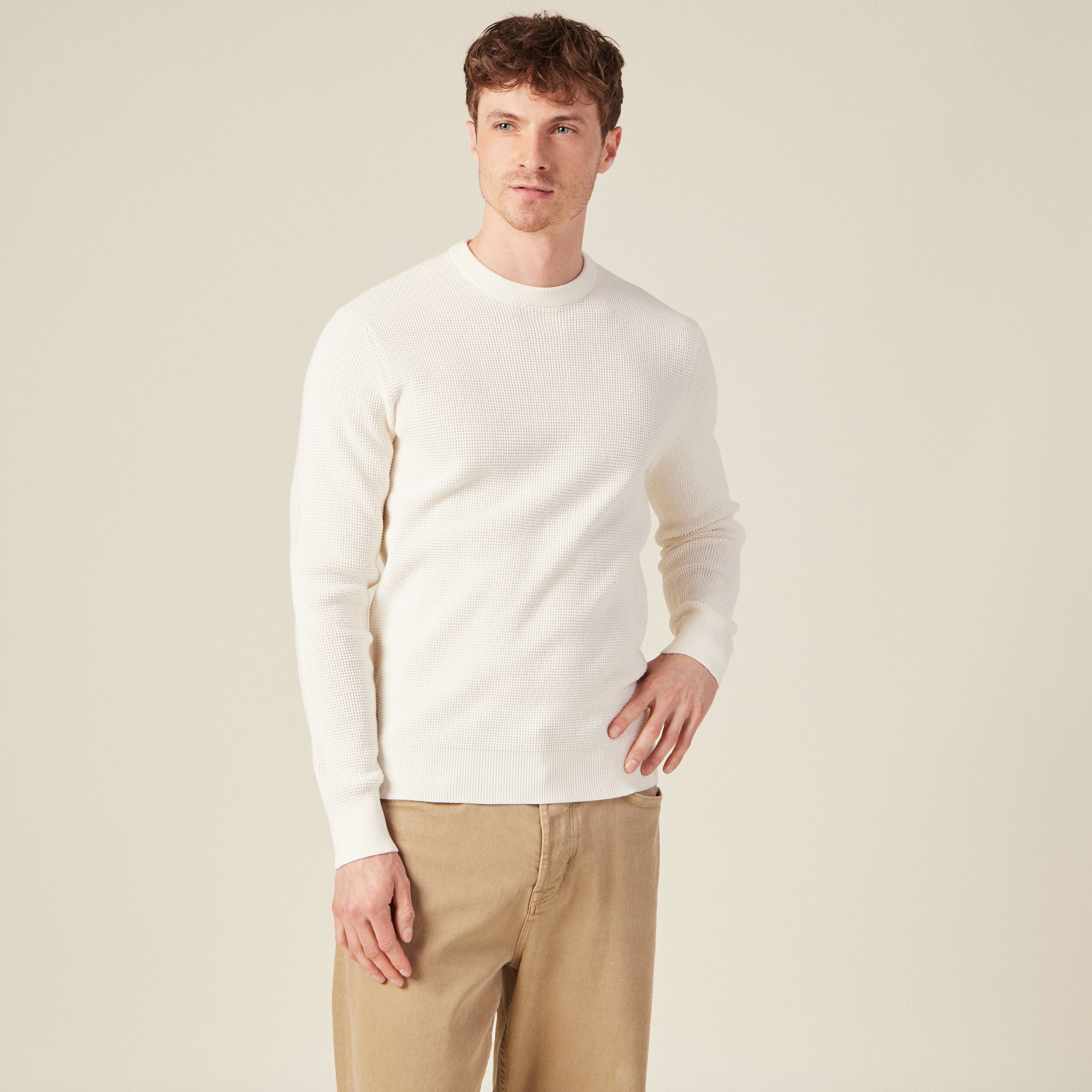 Pull manches longues col rond ecru homme | Bonobo