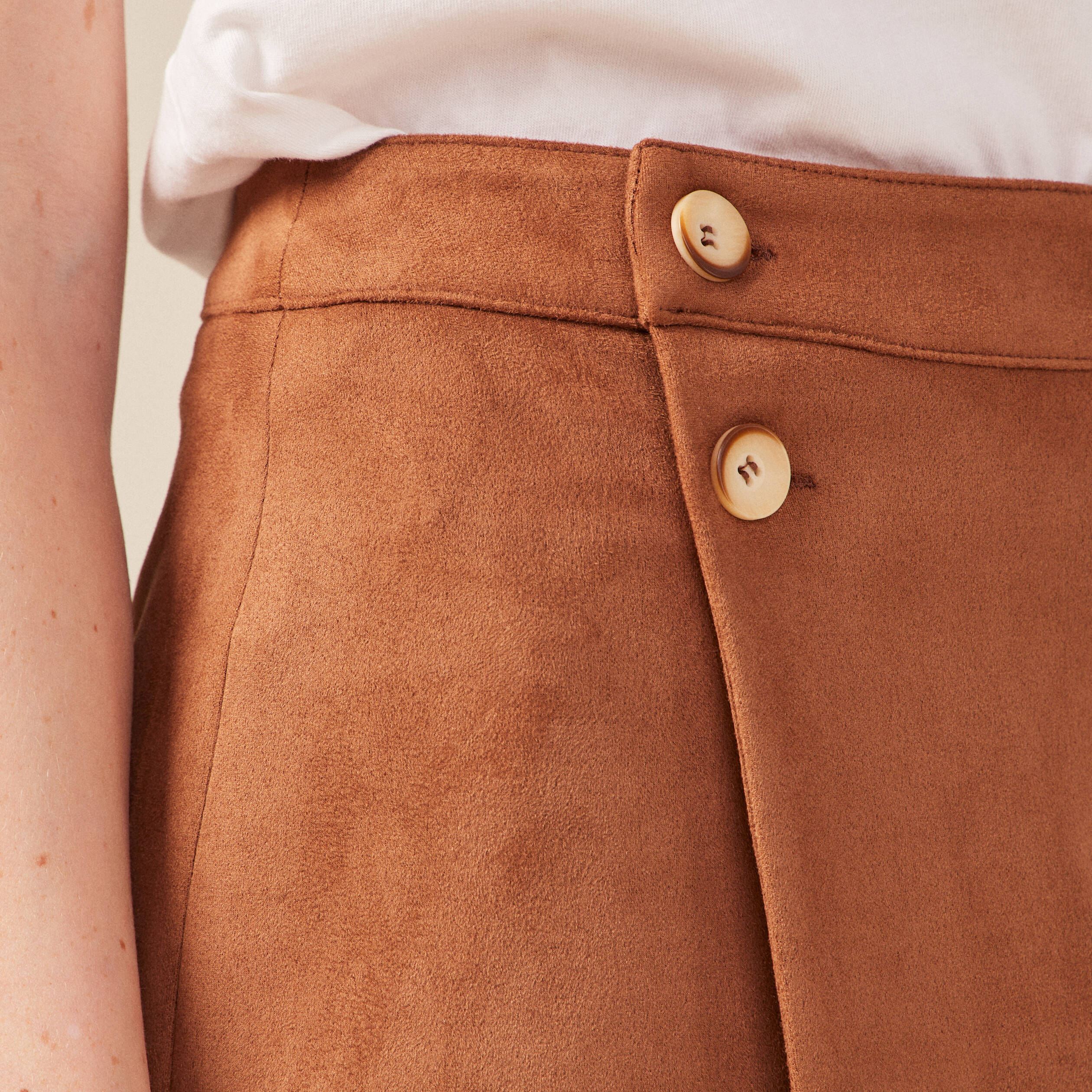 Jupe-short droite suédine marron femme | Bonobo