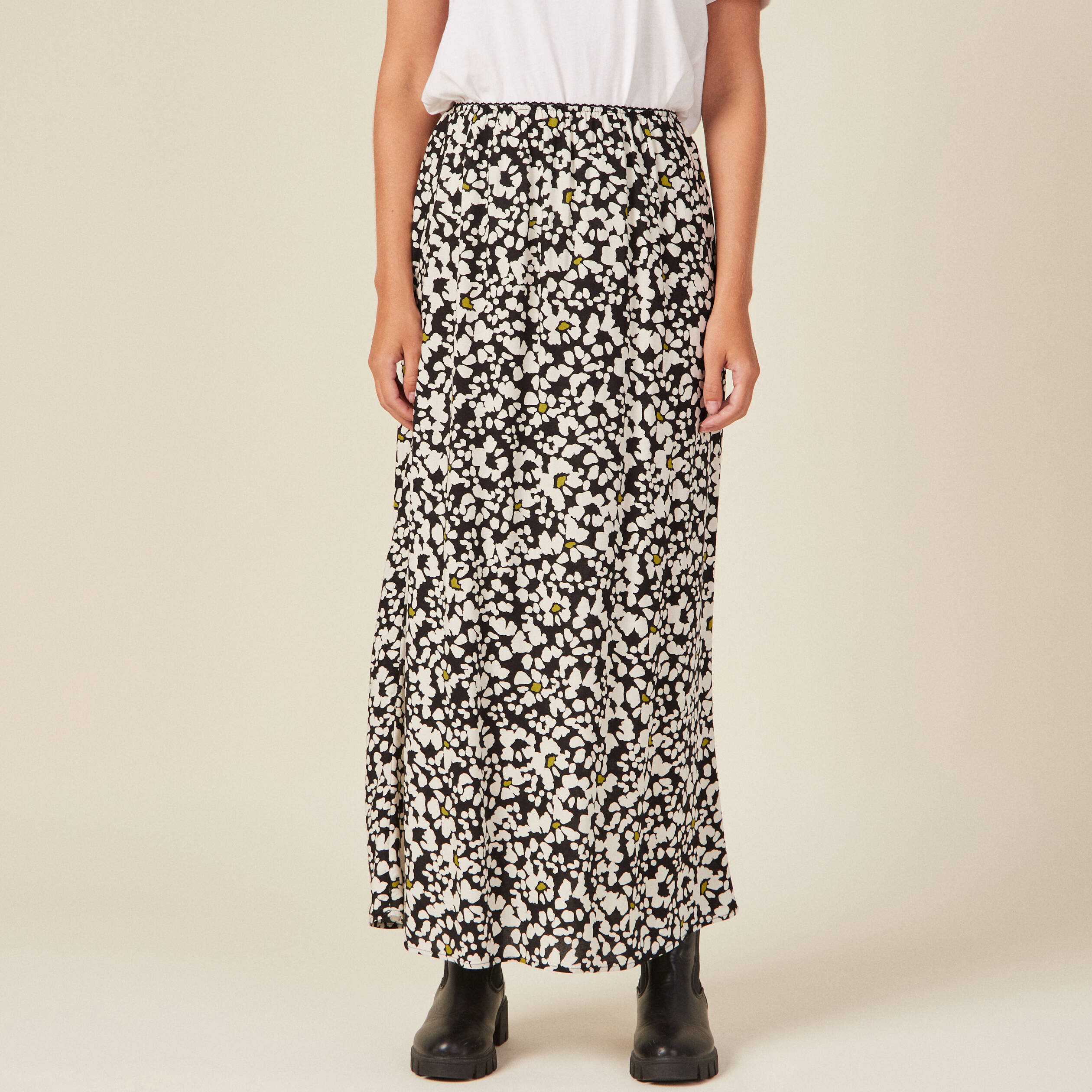 Jupe longue évasée fluide noir femme | Bonobo