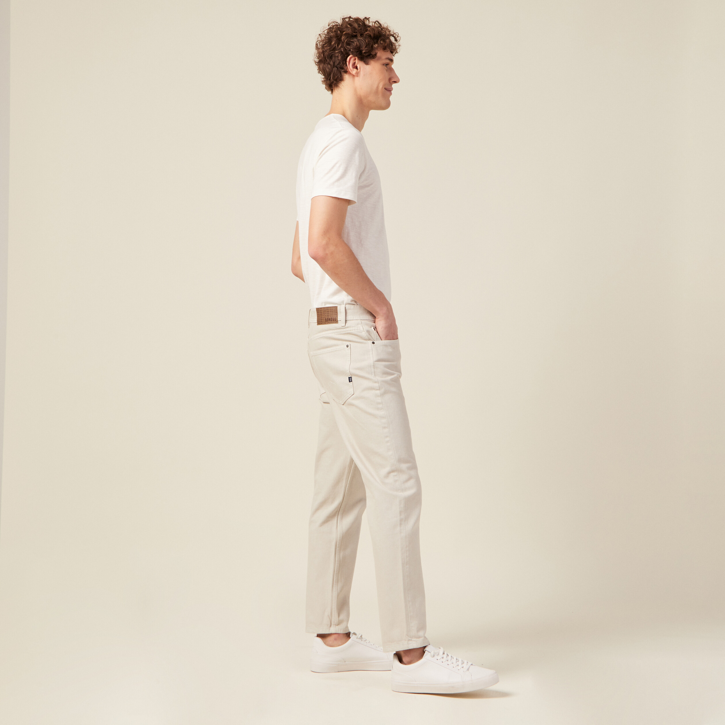 Jeans tapered 5 poches beige homme | Bonobo