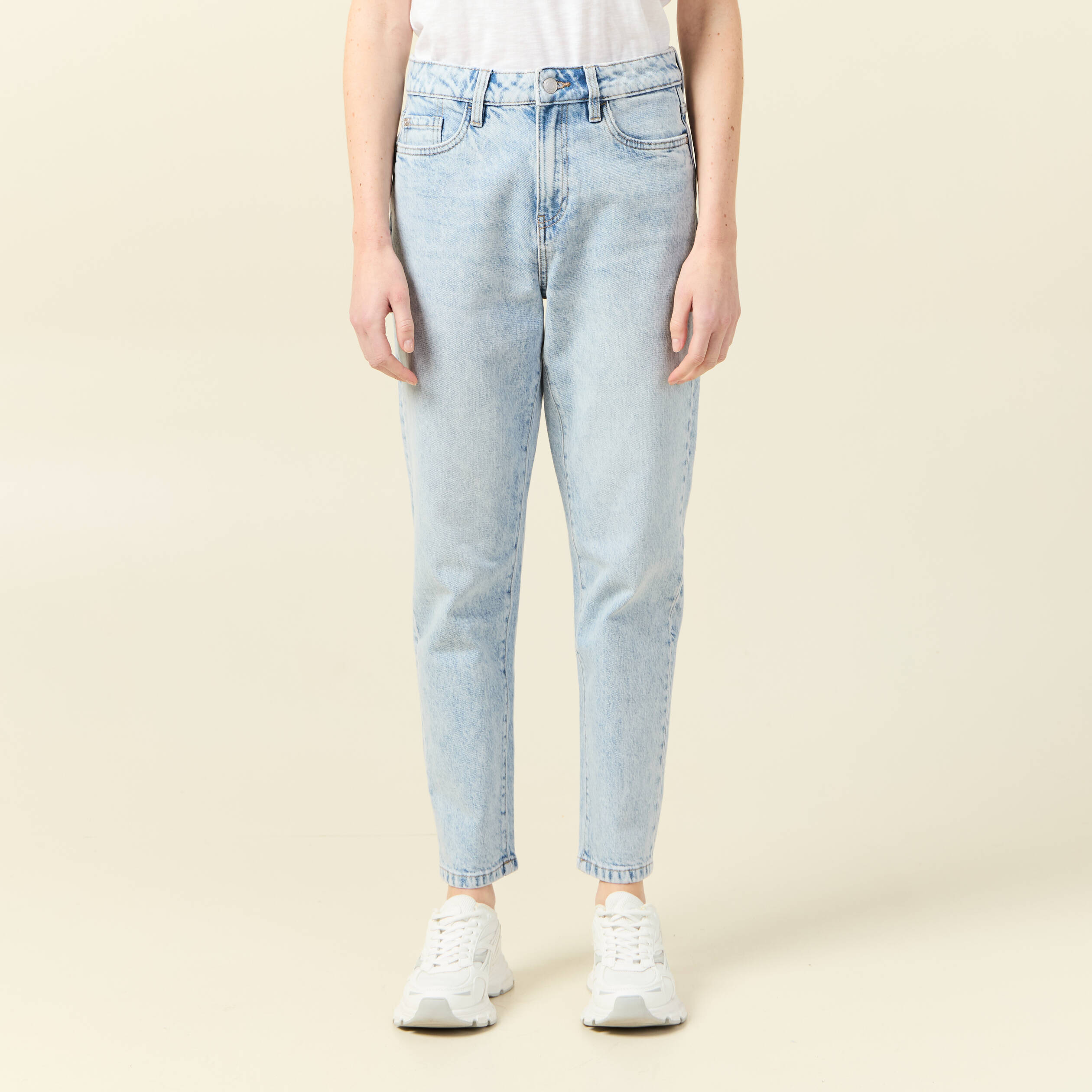 Jeans mom 7/8ème denim snow bleu femme | Bonobo