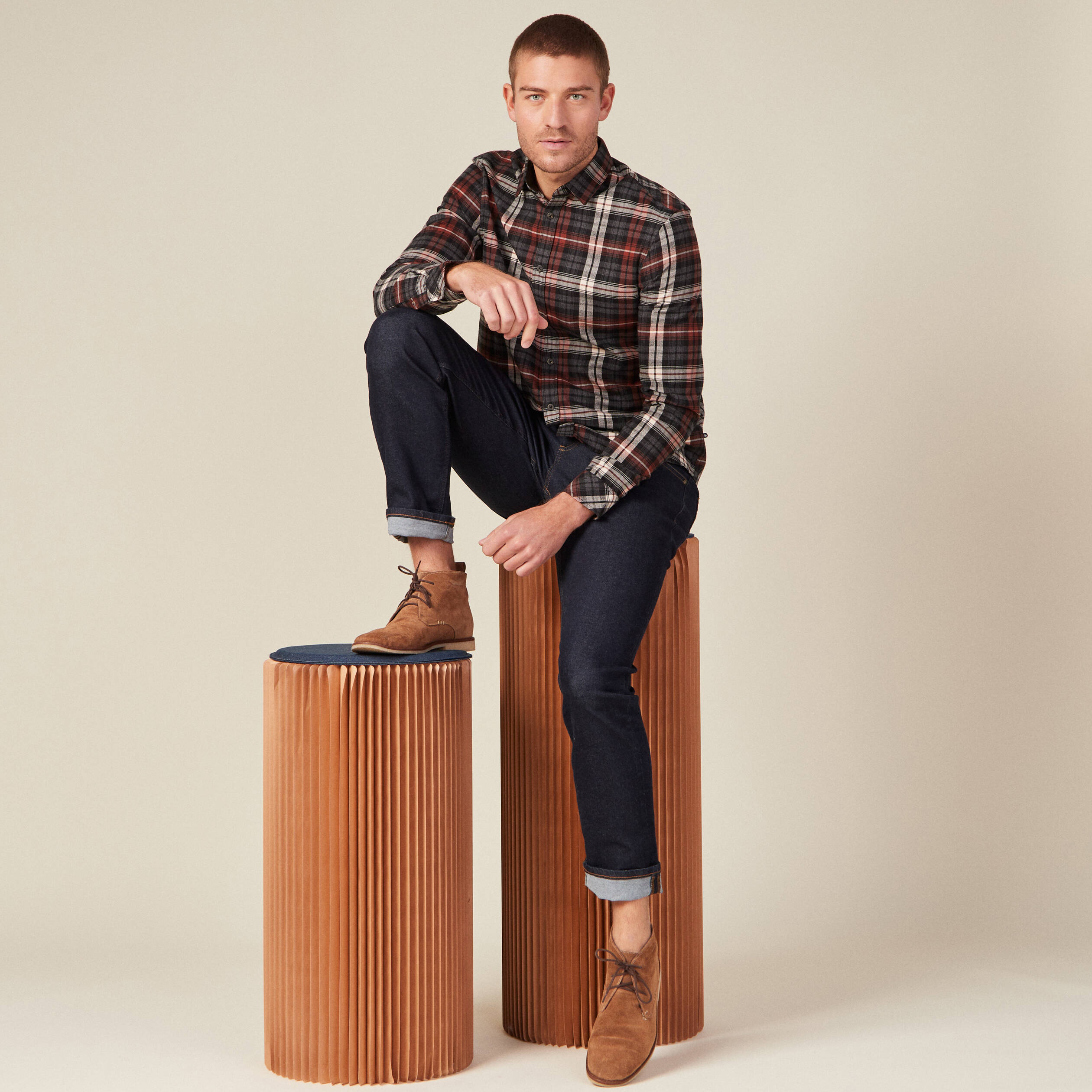 Chemise manches longues marron cognac homme | Bonobo