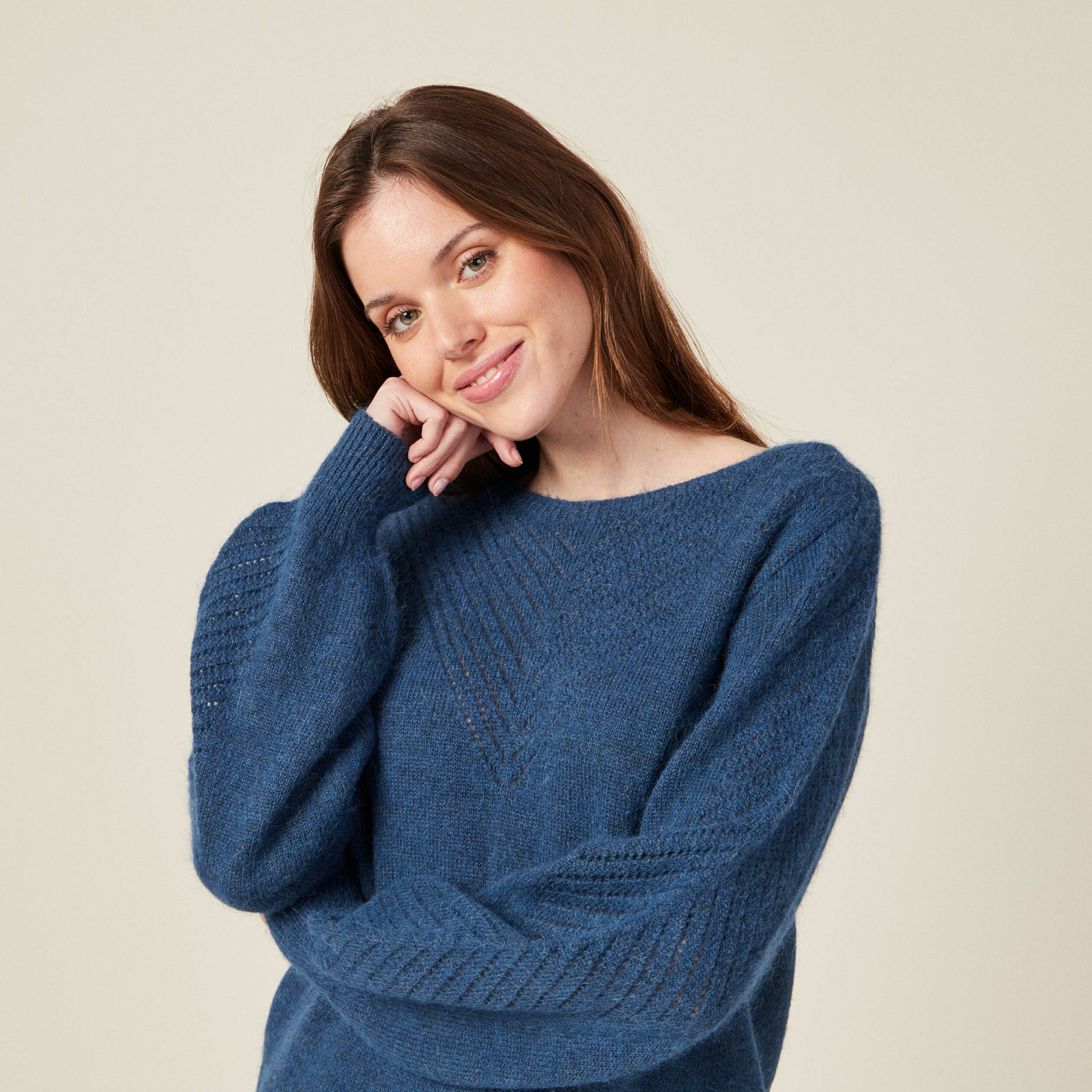 Pull manches longues bleu canard femme | Bonobo