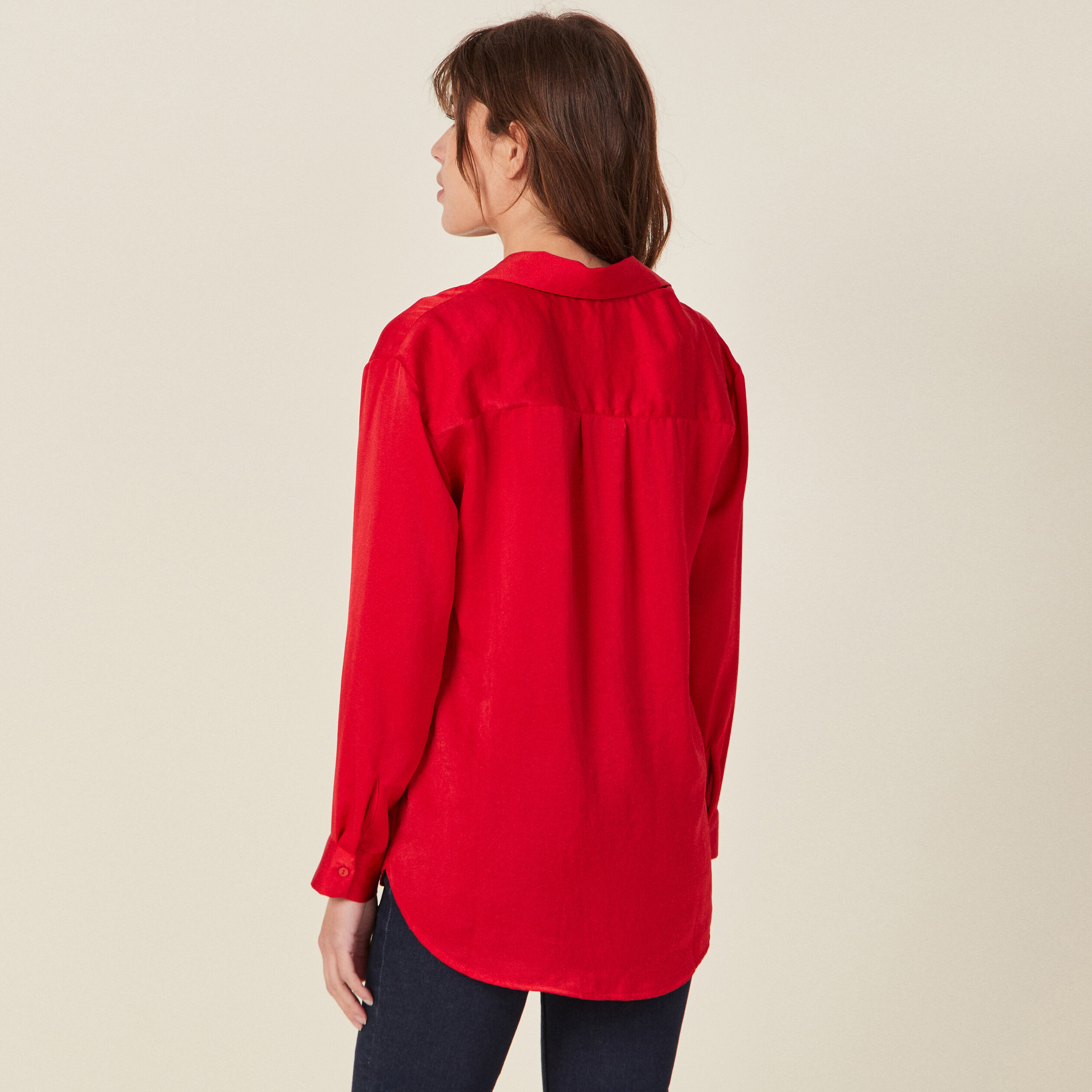 Chemise manches longues satin rouge femme | Bonobo