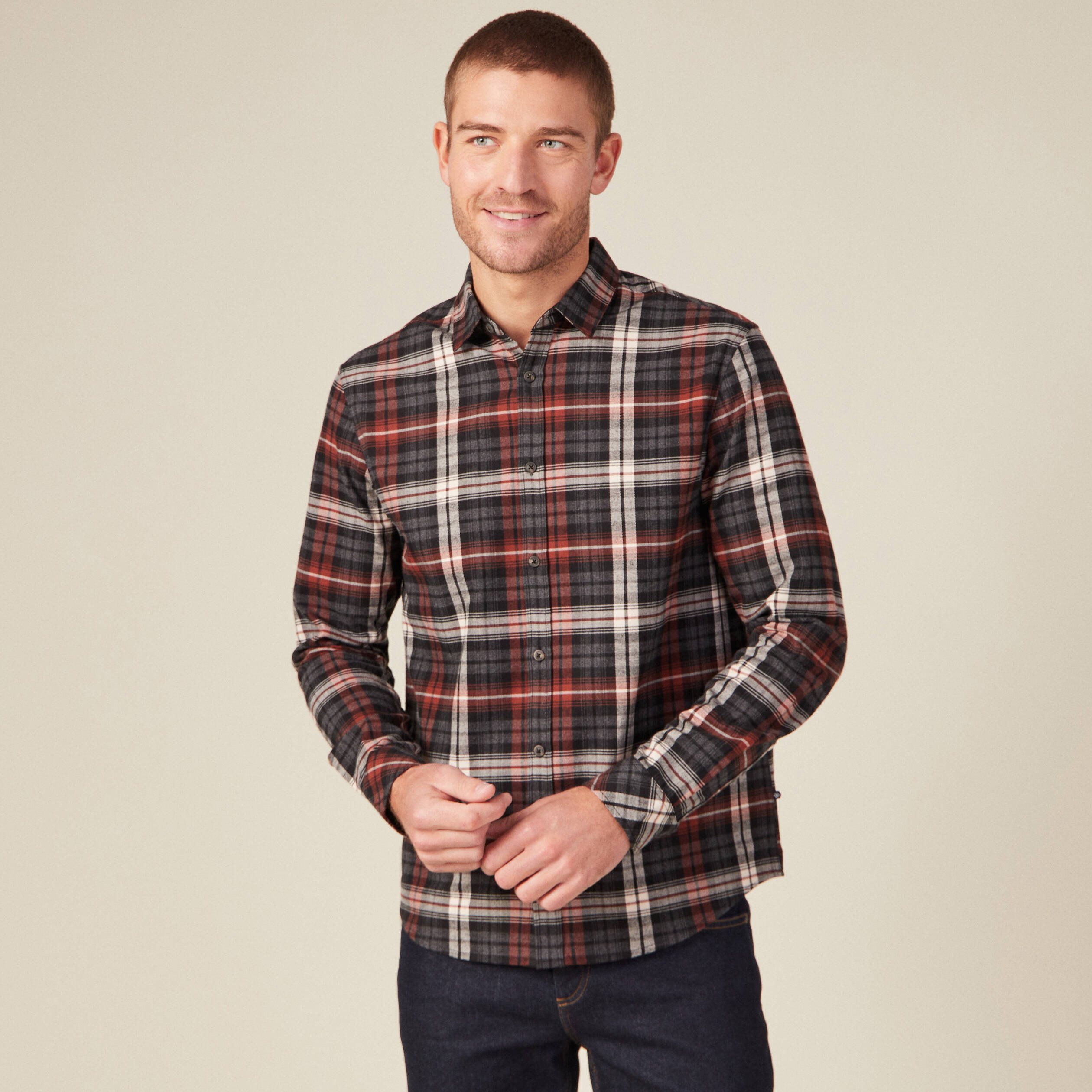 Chemise manches longues marron cognac homme | Bonobo