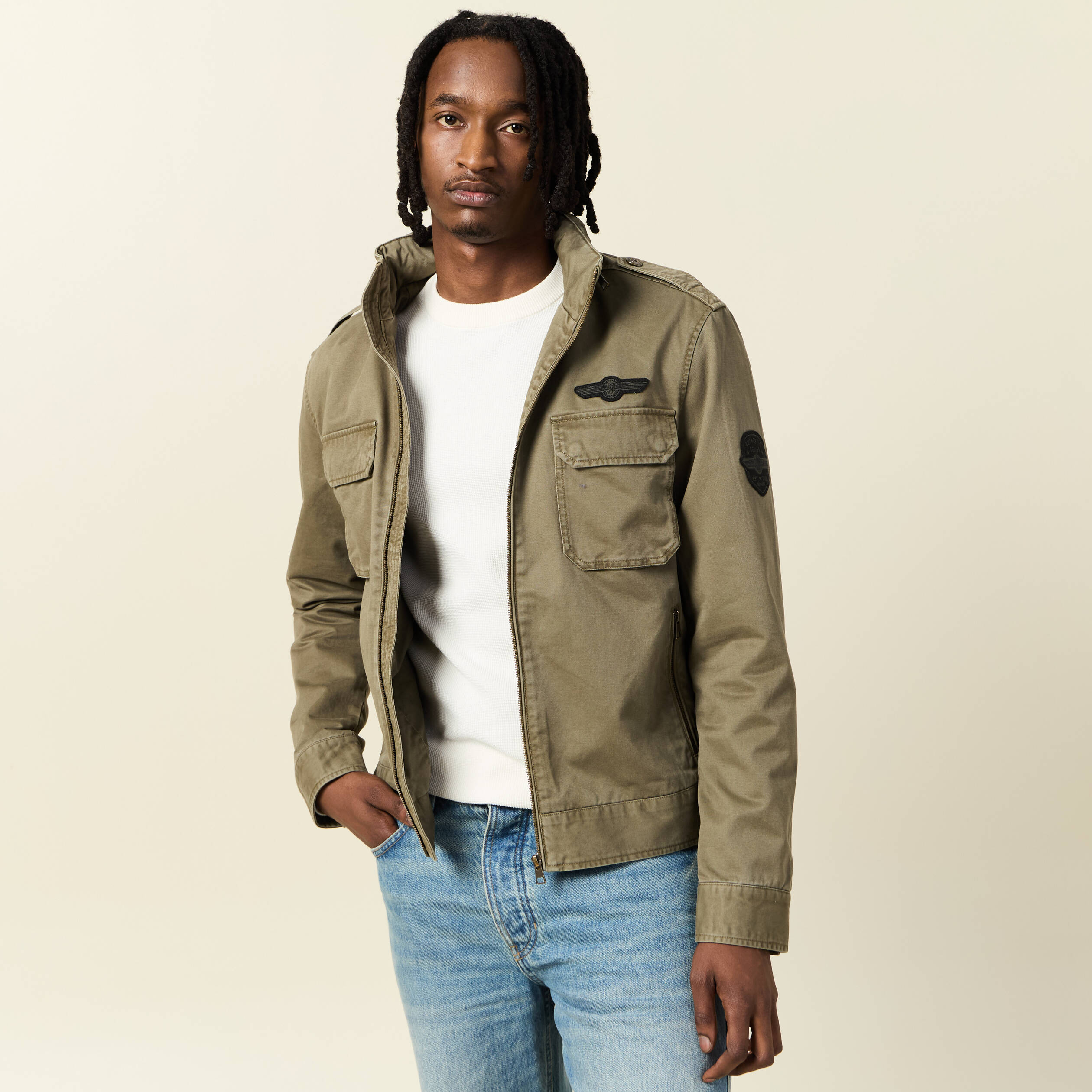 Bonobo Veste Kaki Capuche Femme Blouson style biker zippé vert kaki homme